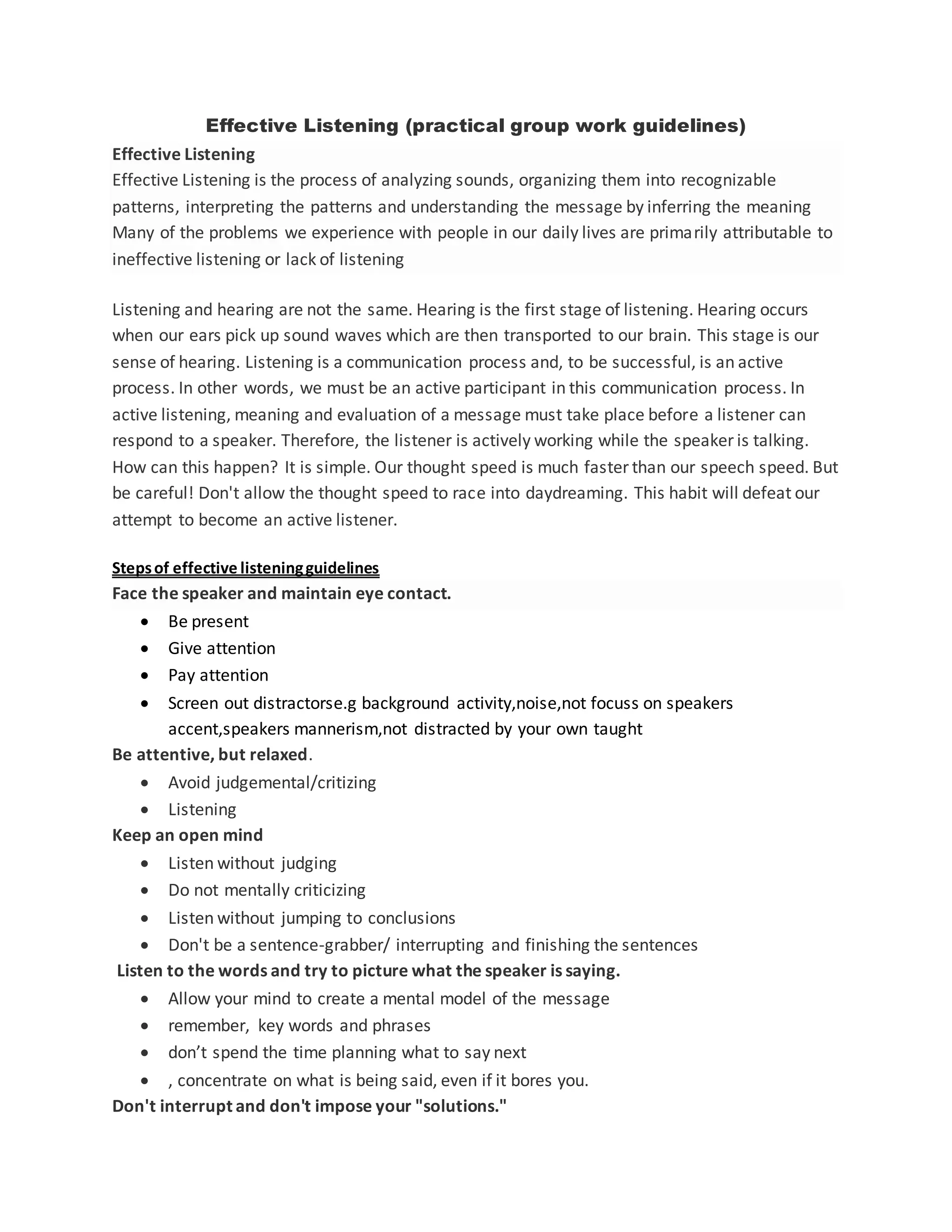 Effective listening group work | DOCX