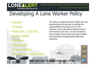 Effective lone worker policies: By Lone ALERT | PPT