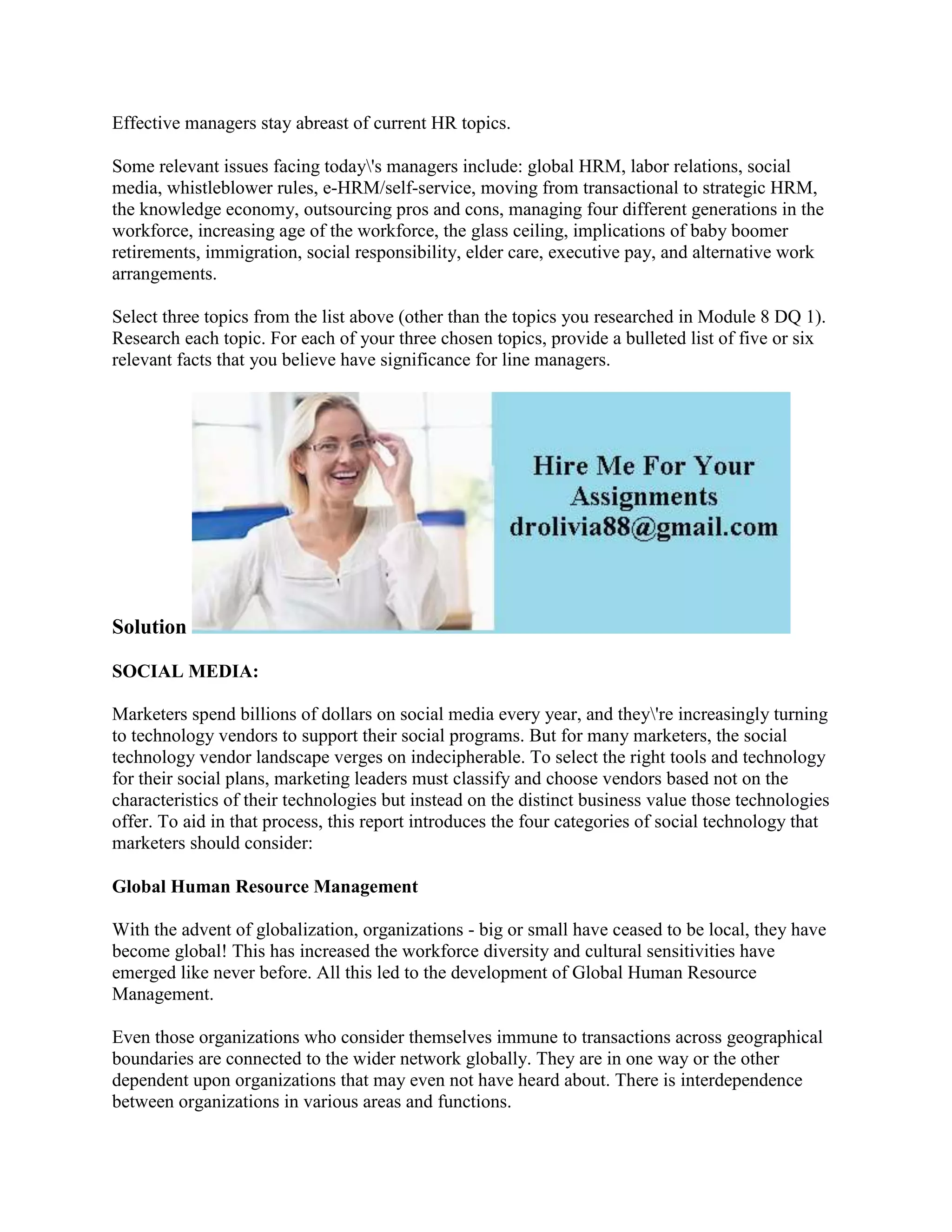 Effective managers stay abreast of current HR topics- Some relevant is.docx