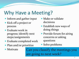 Effective Meetings Workshop: ULS Leadership program | PPT
