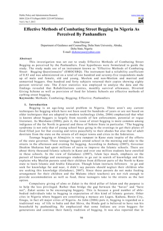 Effective methods of combating street begging in nigeria as perceived ...