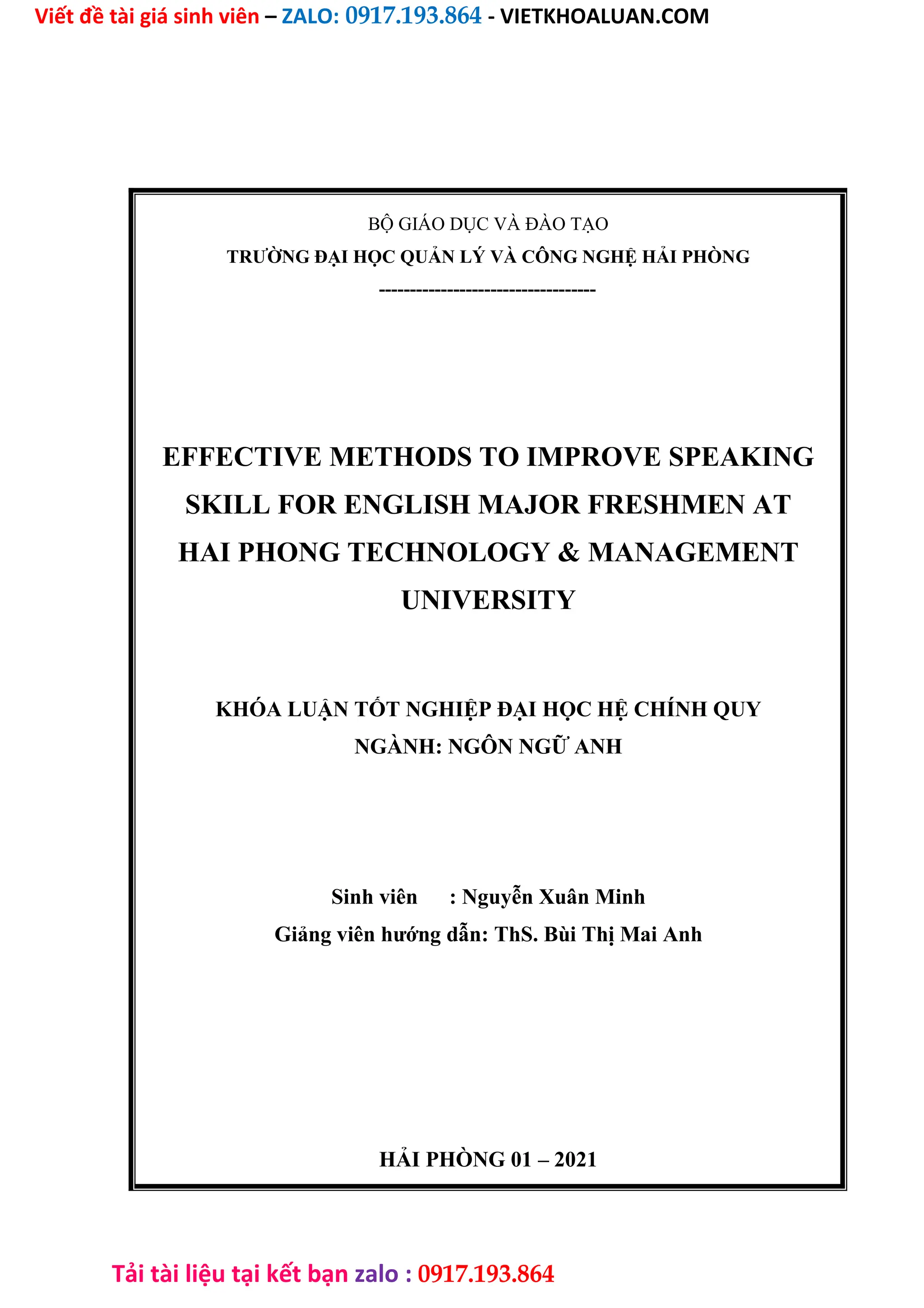 Effective Methods To Improve Speaking Skill For English Major Freshmen ...