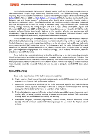 Effectiveness of computer assisted stad cooperative learning strategy ...