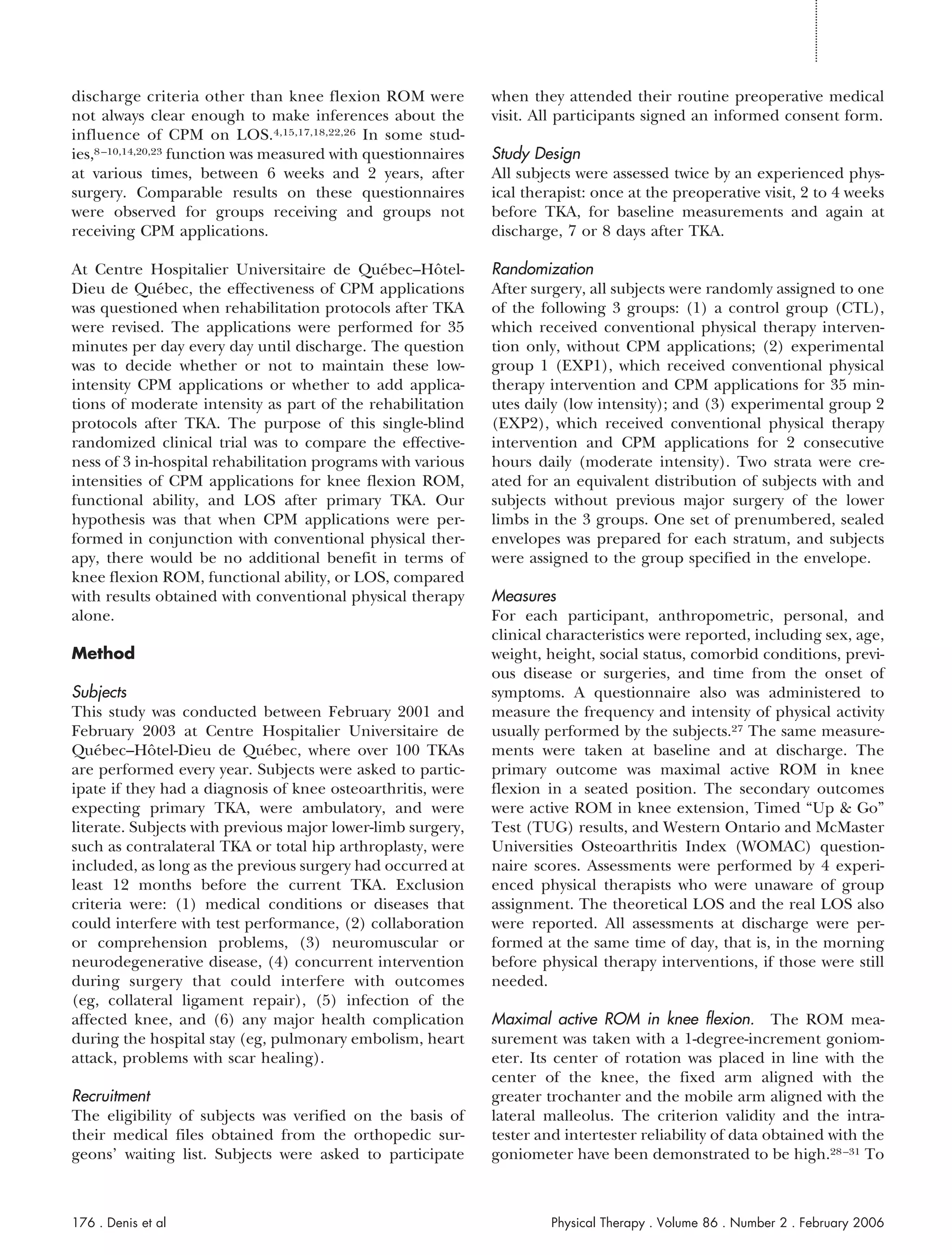 Effectiveness of cpm and conventional physical therapy after total knee ...