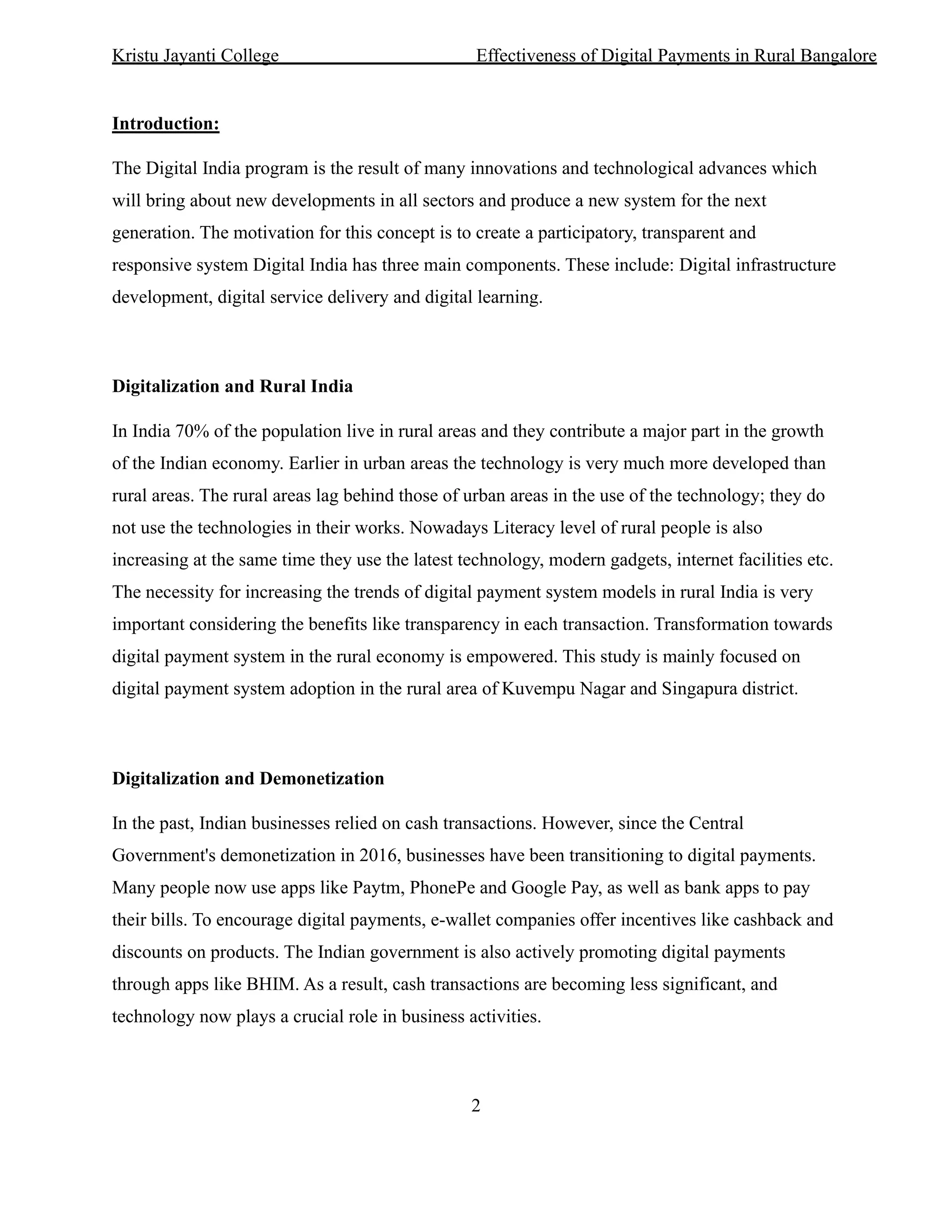 EFFECTIVENESS OF DIGITAL PAYMENTS IN RURAL BANGALORE | PDF