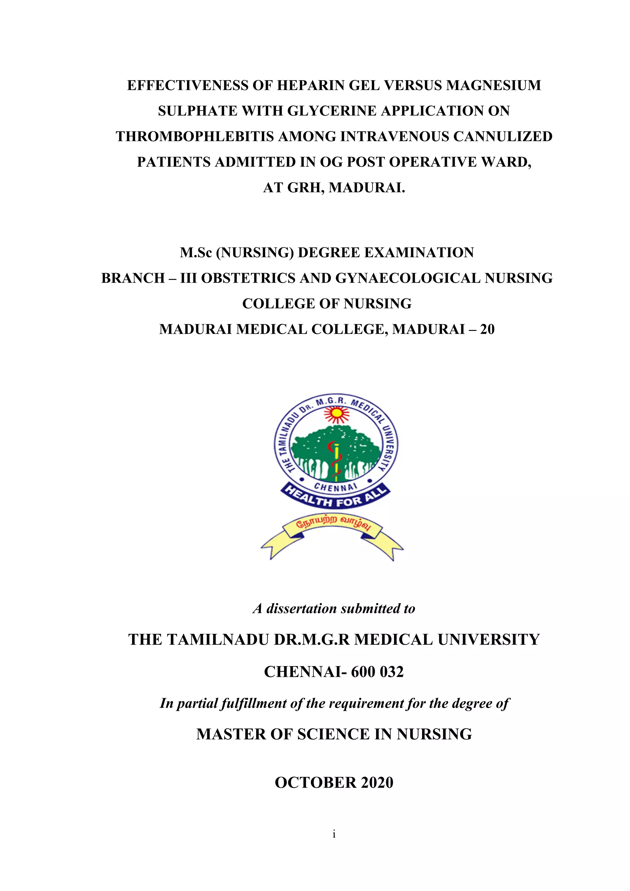 Effectiveness of heparin gel versus magnesium | PDF