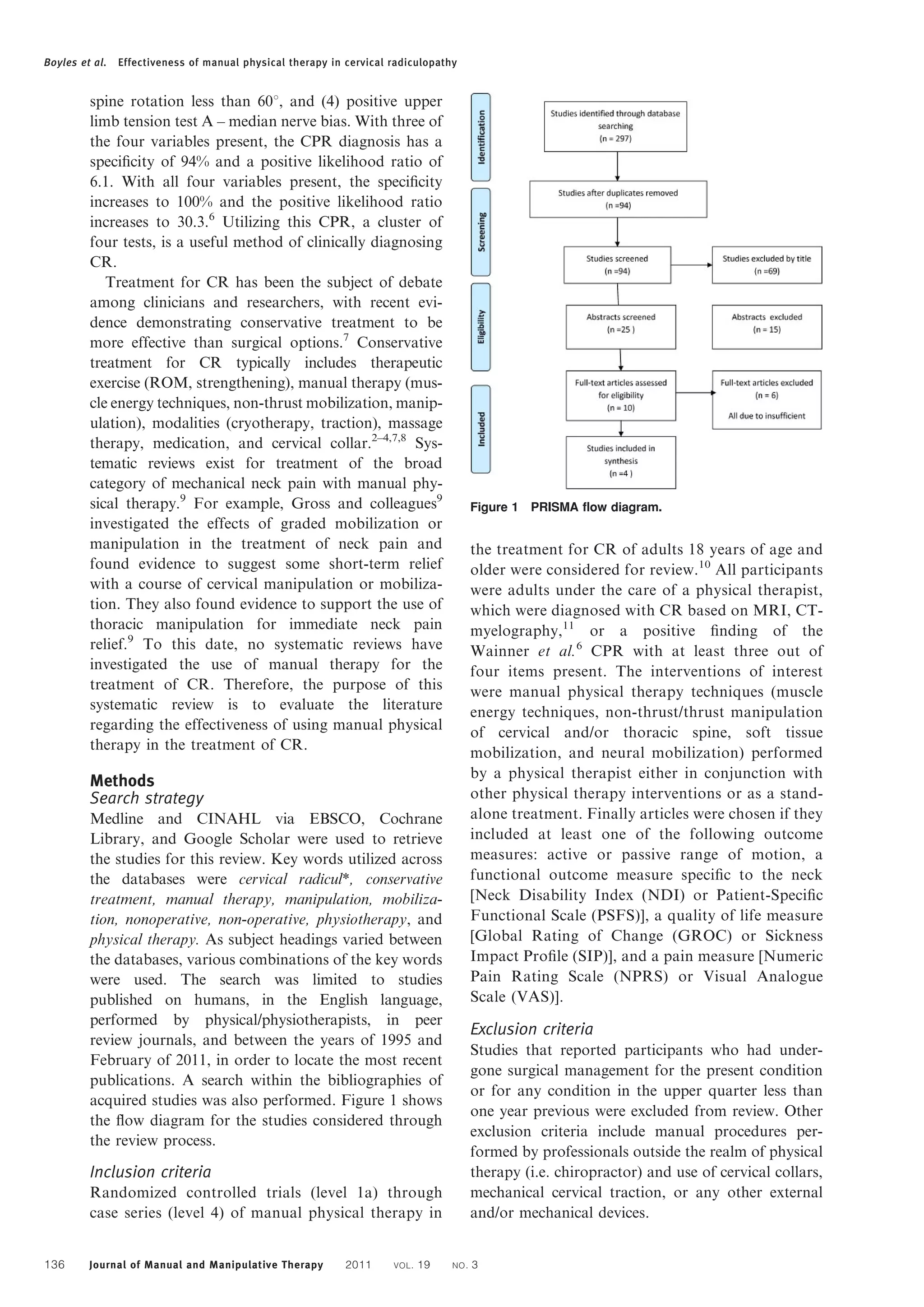 Effectiveness of manual physical therapy in cervical radiculopaty | PDF