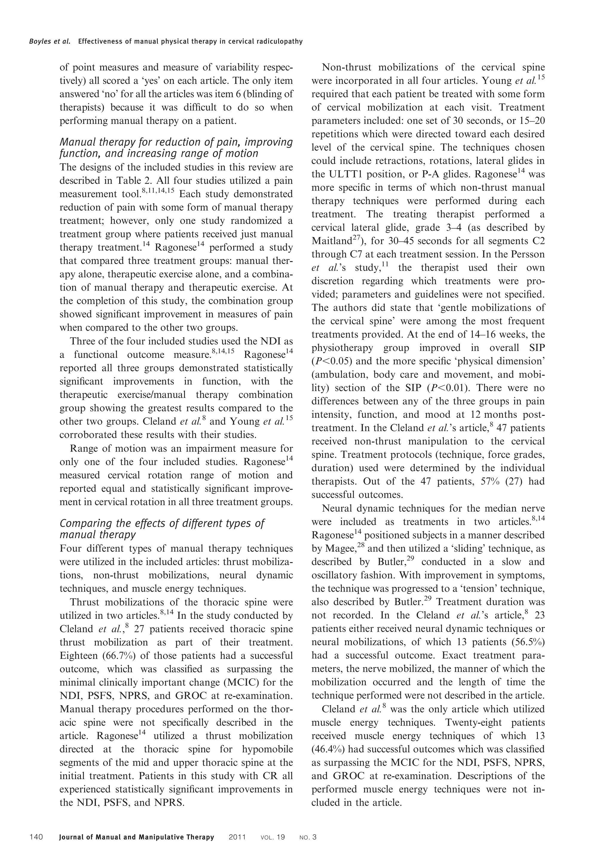 Effectiveness of manual physical therapy in cervical radiculopaty | PDF