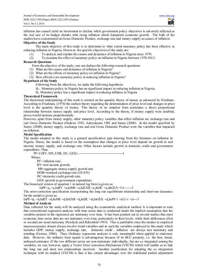 Effectiveness of monetary policy in reducing inflation in nigeria (19…