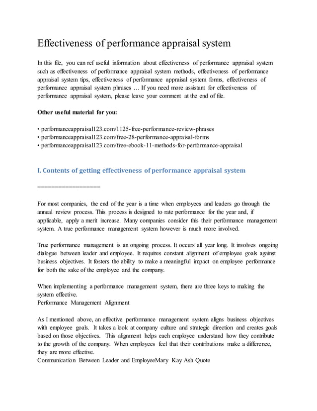 Effectiveness of performance appraisal system | PDF