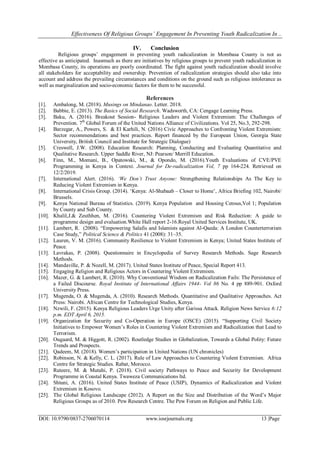 EFFECTIVENESS OF RELIGIOUS GROUPS ENGAGEMENT IN PREVENTING YOUTH RADICALIZATION IN MOMBASA ...