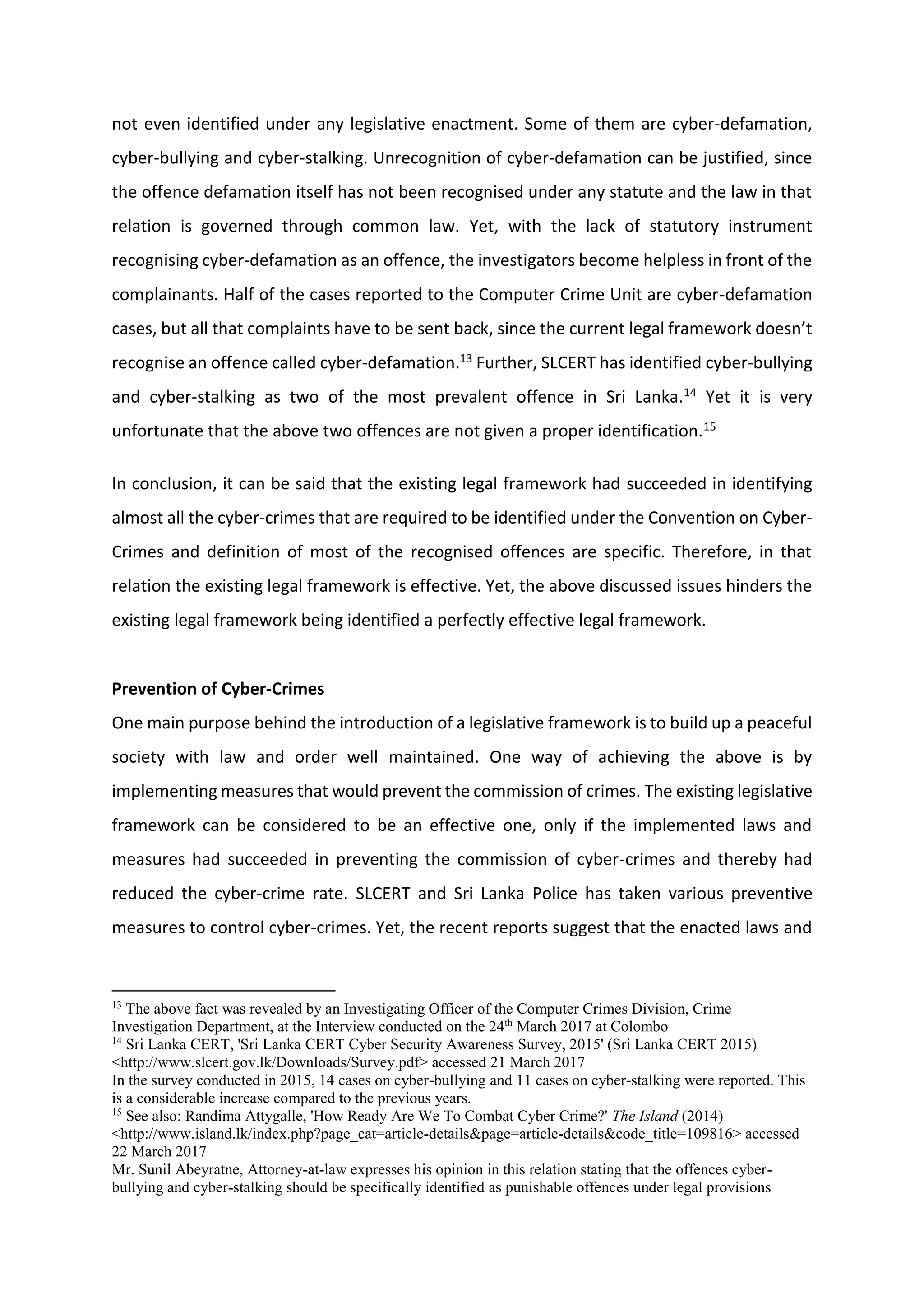 EFFECTIVENESS OF THE EXISTING LEGAL FRAMEWORK GOVERNING CYBER-CRIMES IN ...
