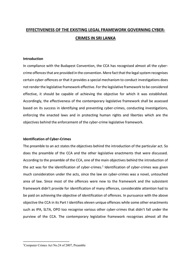 EFFECTIVENESS OF THE EXISTING LEGAL FRAMEWORK GOVERNING CYBER-CRIMES IN ...