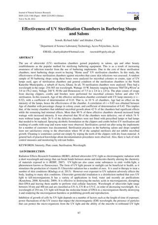 Effectiveness of uv sterilisation chambers in barbering shops and salons | PDF