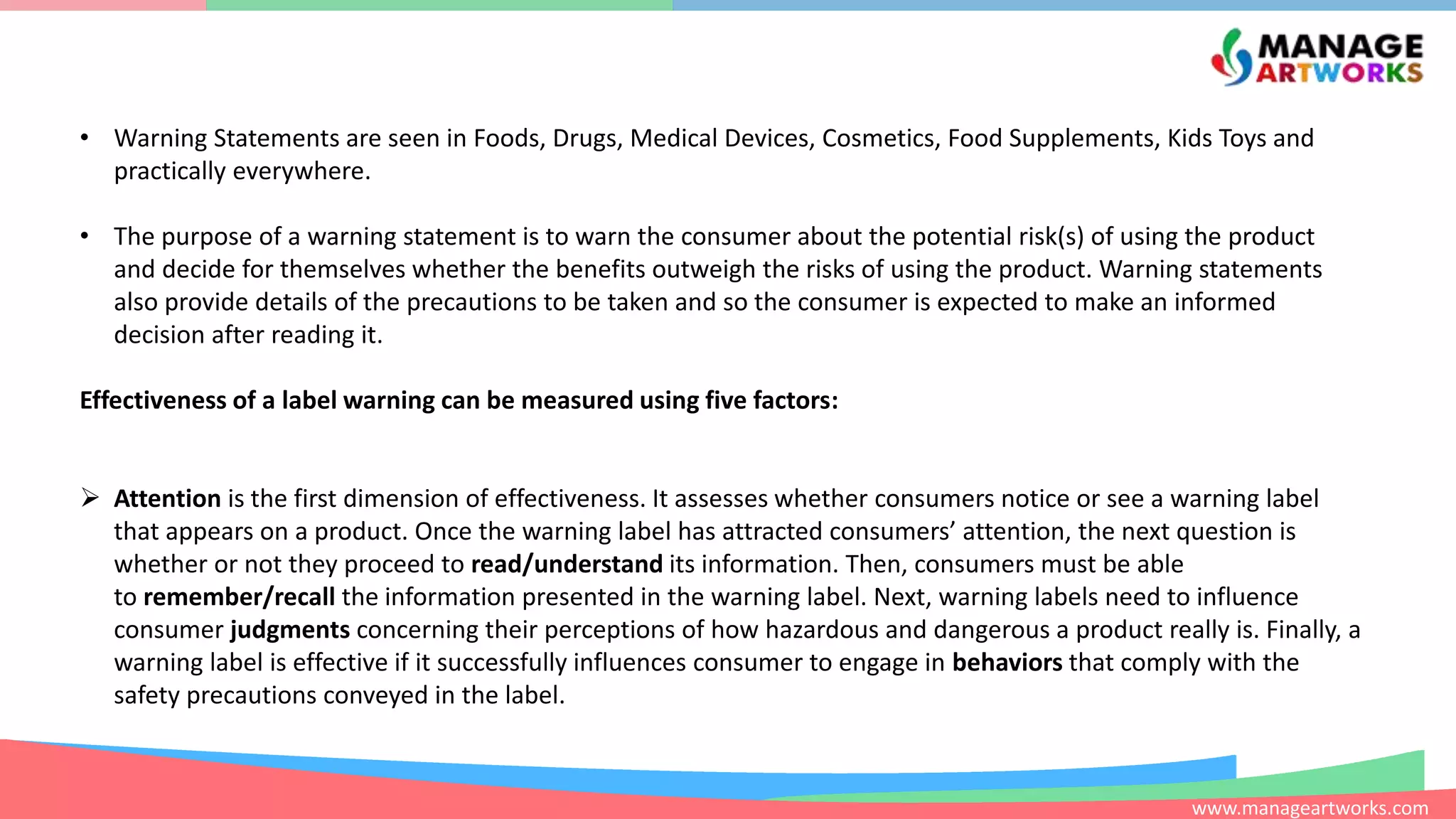 Effectiveness of warning statements on labeling | PPT