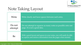 How to Develop Effective Note Taking Skills | PPTX | Educational ...