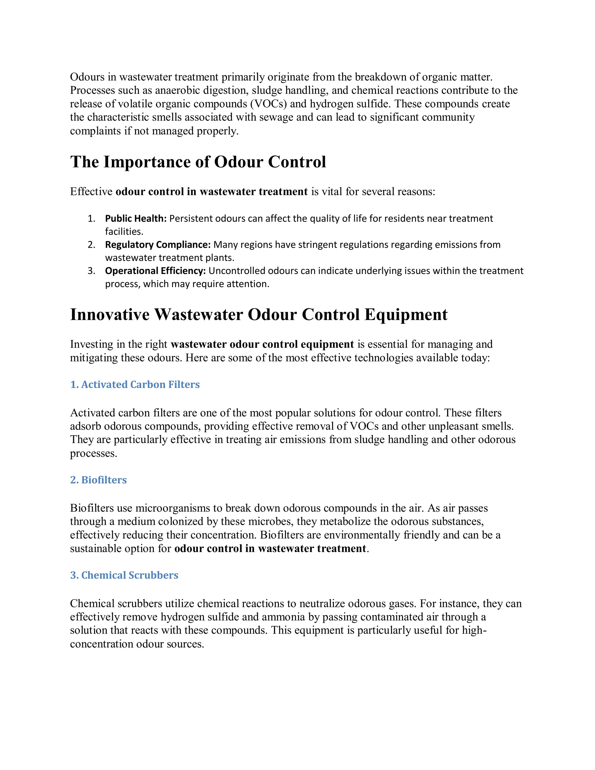 Effective Odour Control in Wastewater Treatment: The Role of Advanced ...
