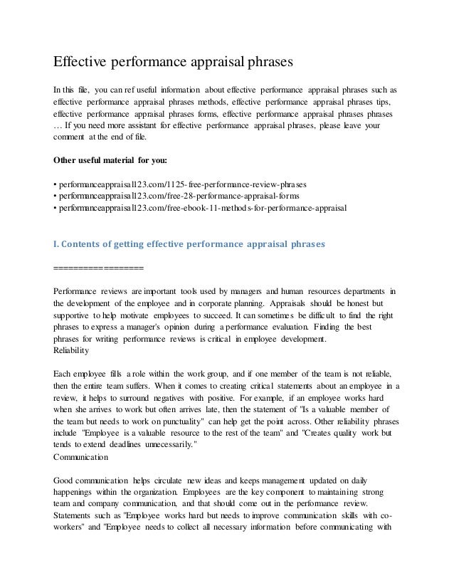 Effective Performance Appraisal Phrases effective-performance-appraisal-phrases