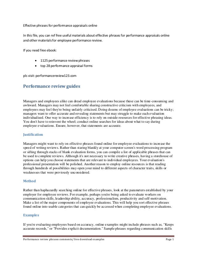 Effective Phrases For Performance Appraisal