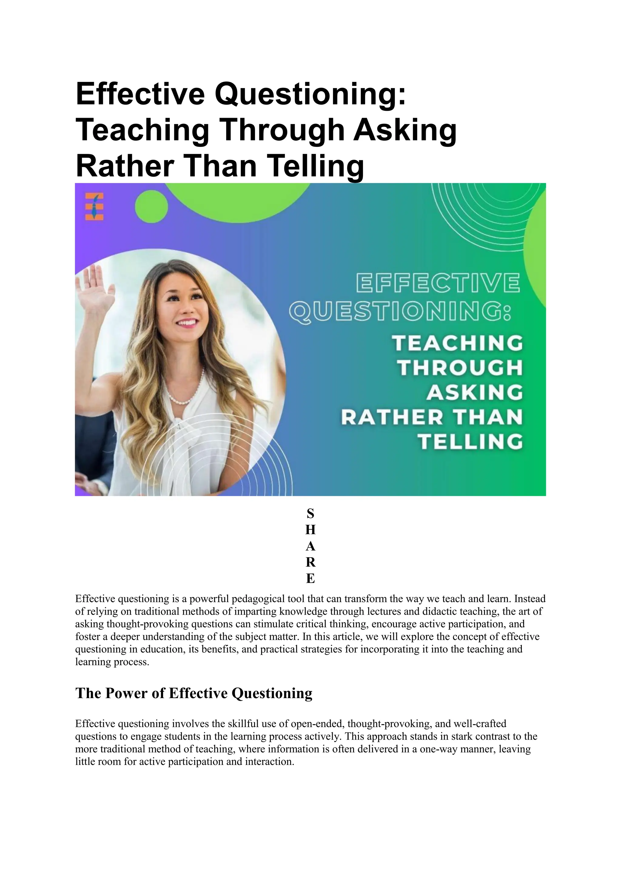 Effective Questioning: Meaning, Importance And Strategies | Future ...
