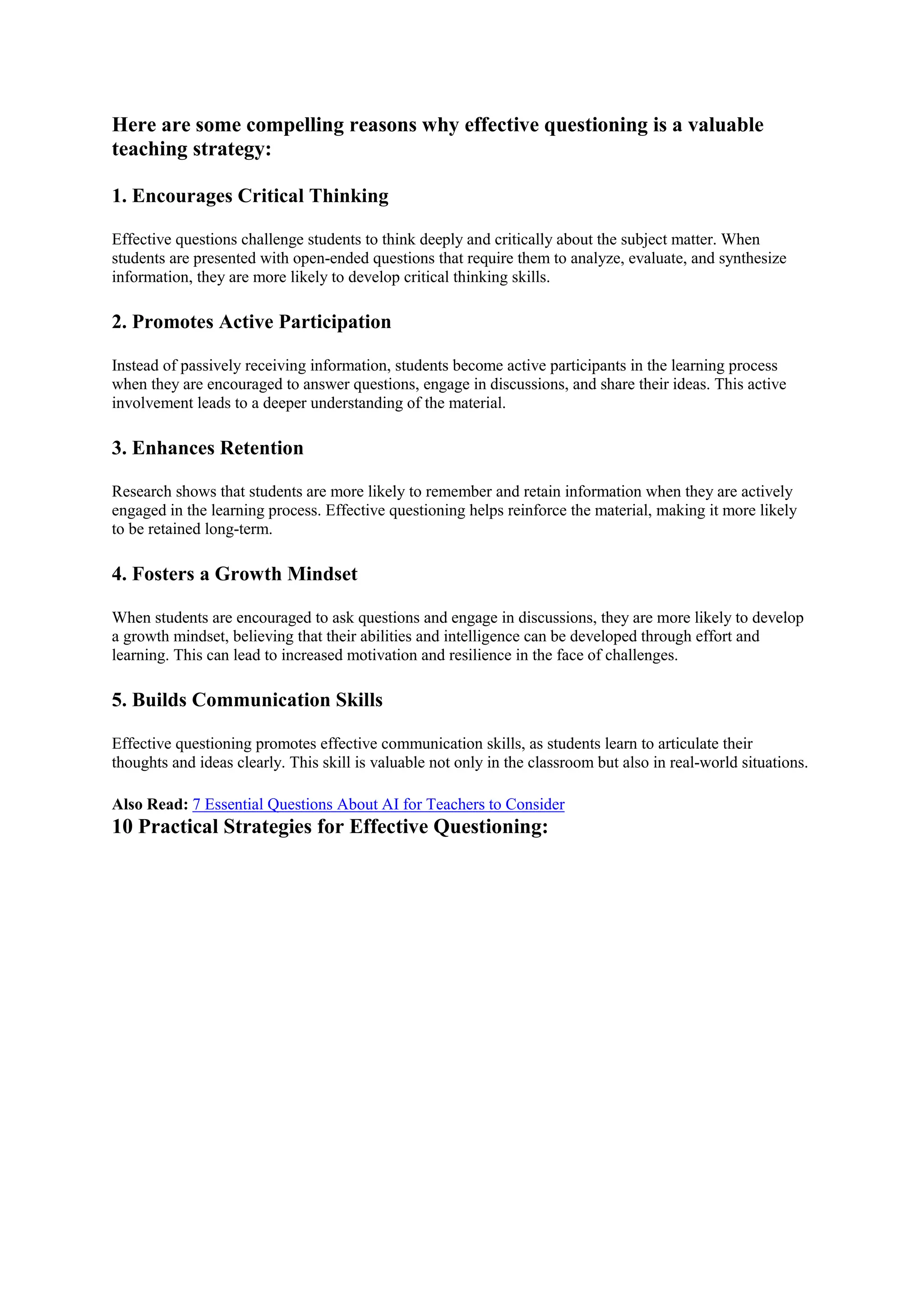 Effective Questioning: Meaning, Importance And Strategies | Future ...