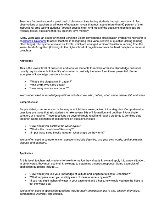 Effective questioning techniques | DOCX | Educational Assessment ...