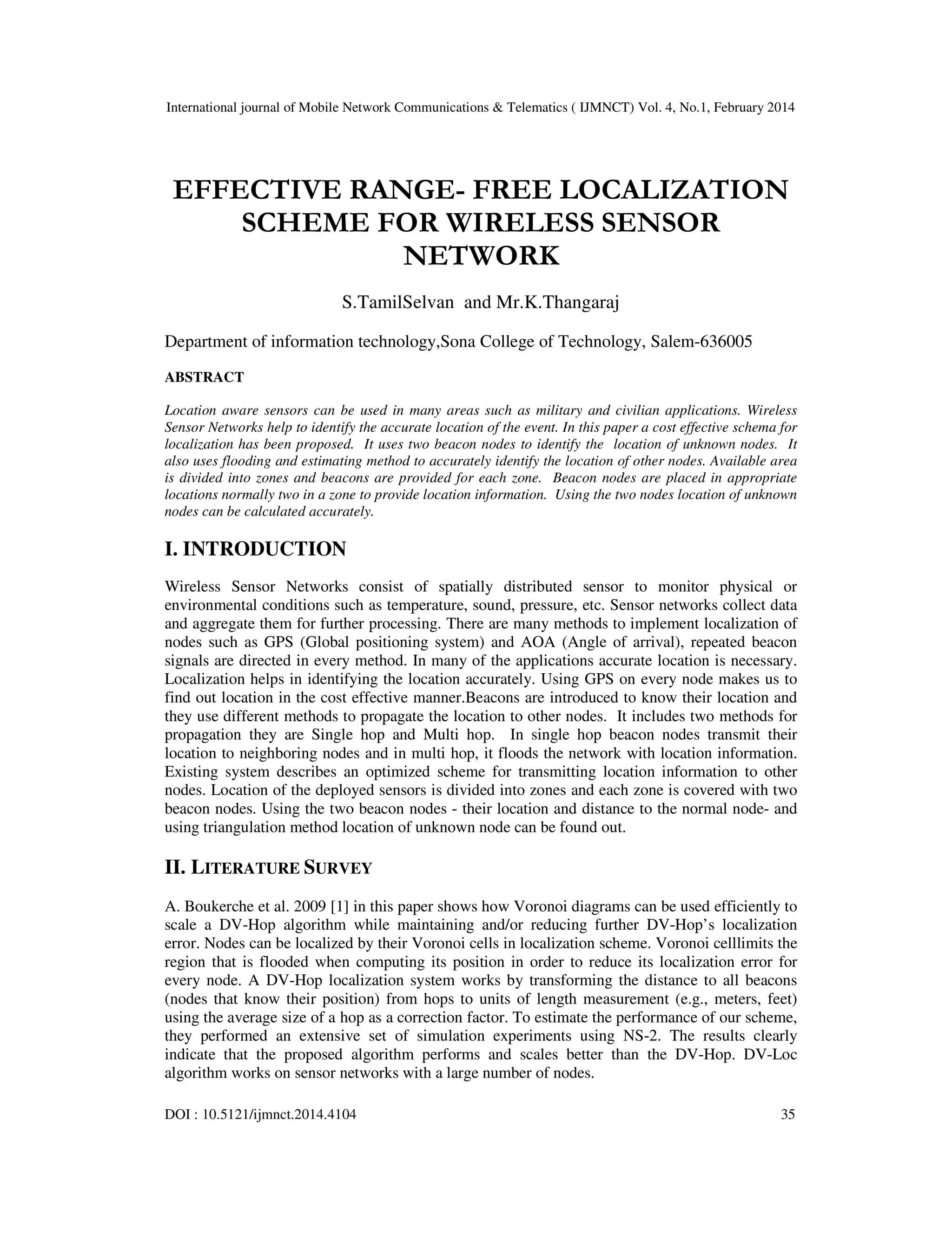 Effective range free localization scheme for wireless sensor network | PDF