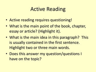 Effective reading - study skills | PPTX