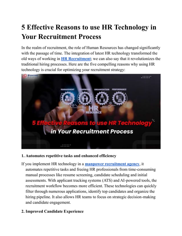 5 Effective Reasons to use HR Technology in Your Recruitment Process | PDF