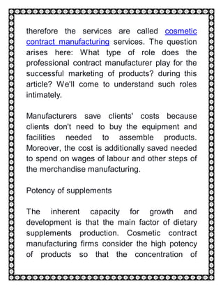 Effective role of cosmetic contract manufacturing | DOCX