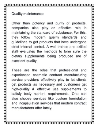 Effective role of cosmetic contract manufacturing | PDF