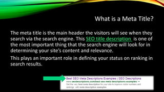 Effective SEO: Meta Description and Meta Title Writing | PPT