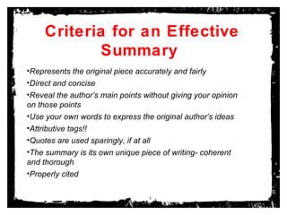 Narrated: What makes an effective summary? | PPT