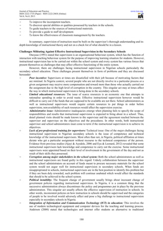 Effective supervision of instruction in nigerian secondary schools ...
