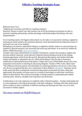Effective Teaching Strategies Essay | PDF