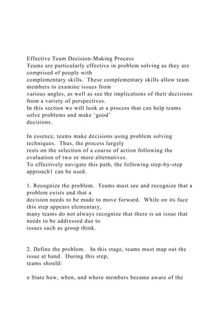 Effective Team Decision-Making Process Teams are particularl.docx