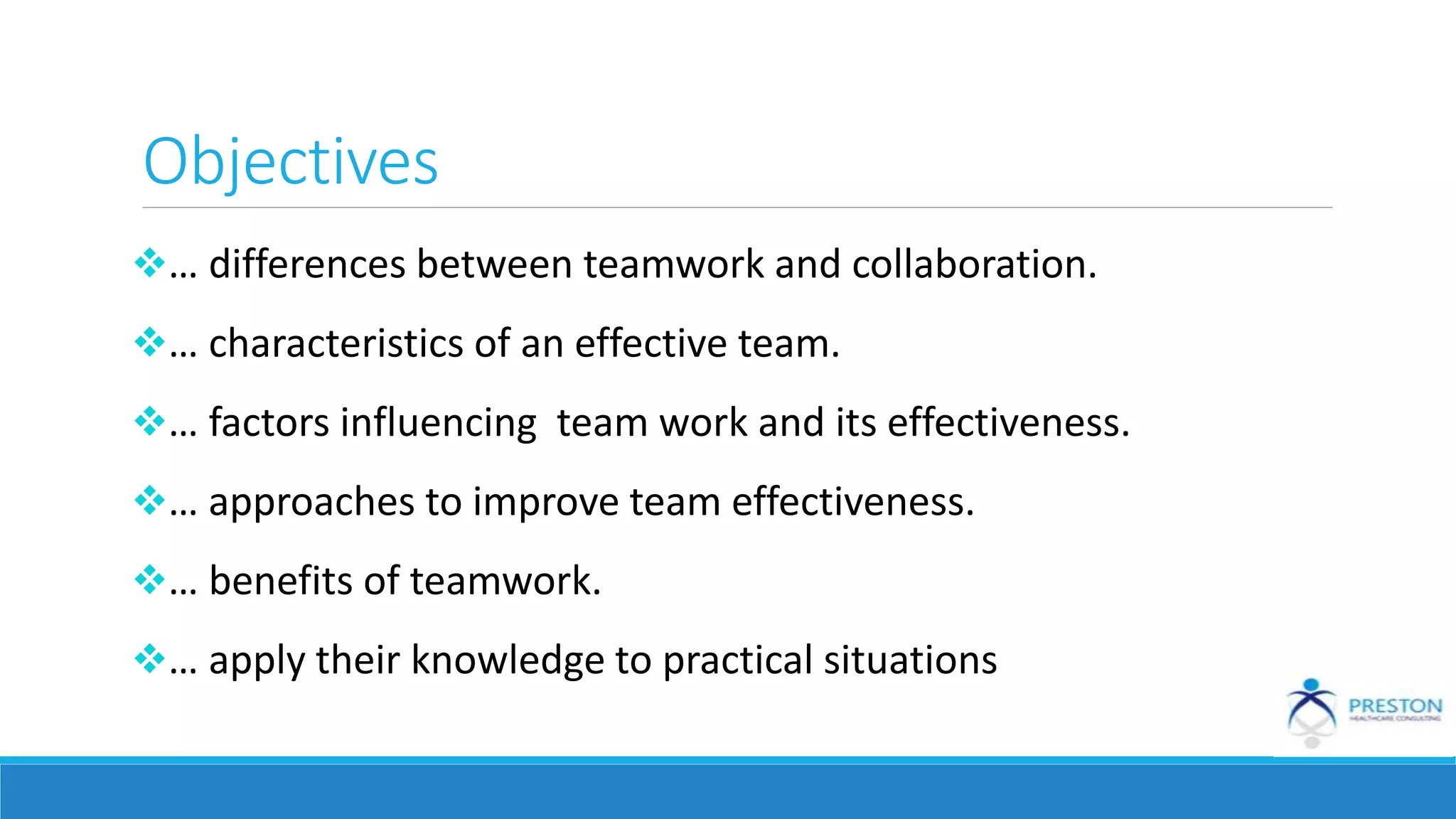 Effective teamwork in a work place | PPTX
