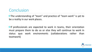 Effective teamwork in a work place | PPTX