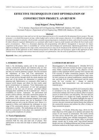 Effective techniques in cost optimization of construction project an ...