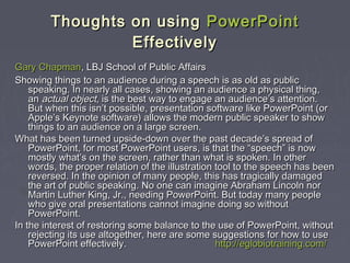 Effective use of powerpoint as a presentation tool. | PPT