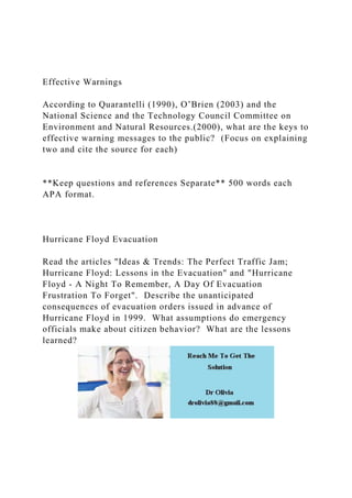 Effective WarningsAccording to Quarantelli (1990), O’Brien (.docx