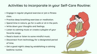 Effective Ways to create a Self-care Routine | Solh Wellness | PDF