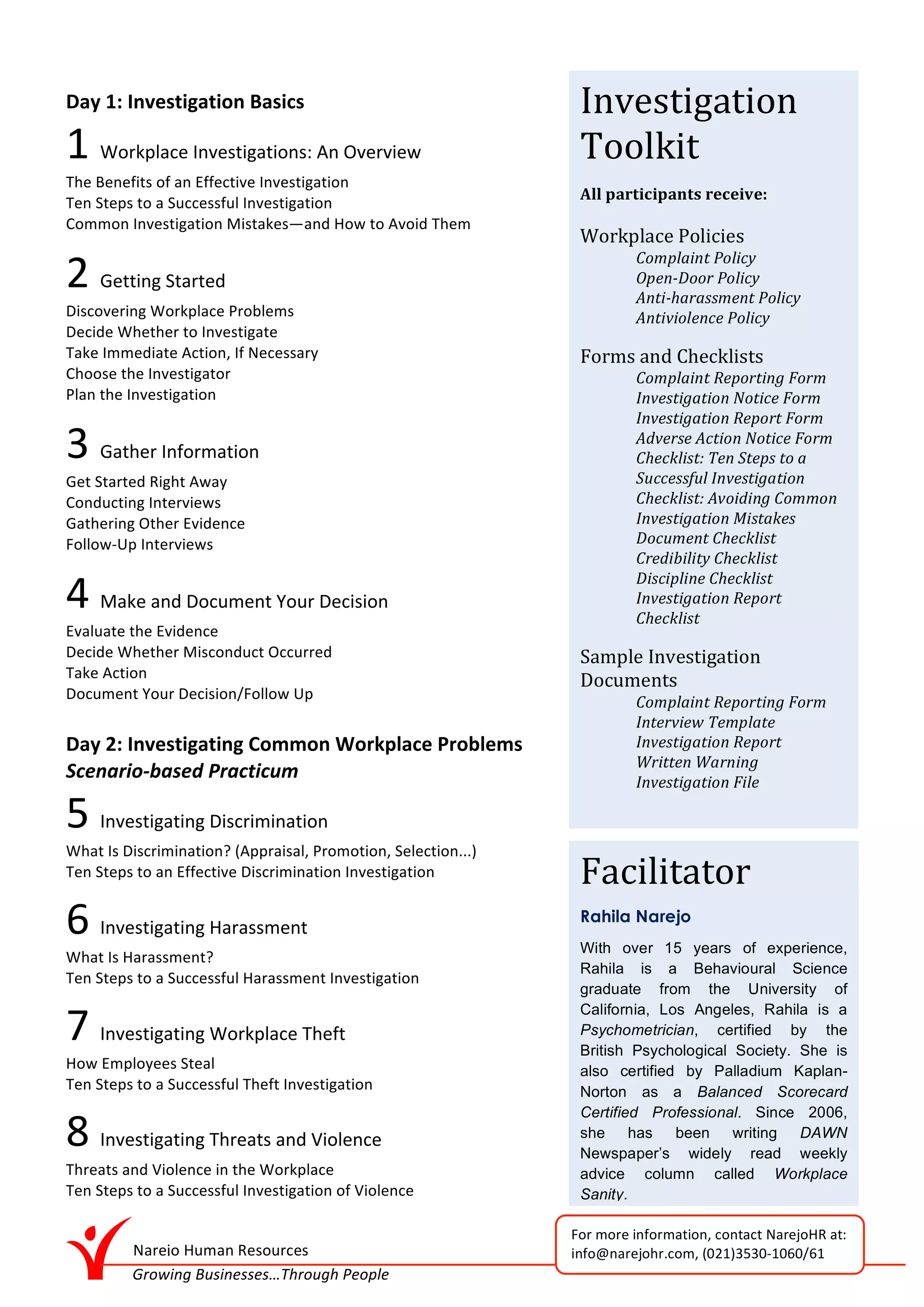 Conducting Effective Workplace Investigation Workshop | PDF