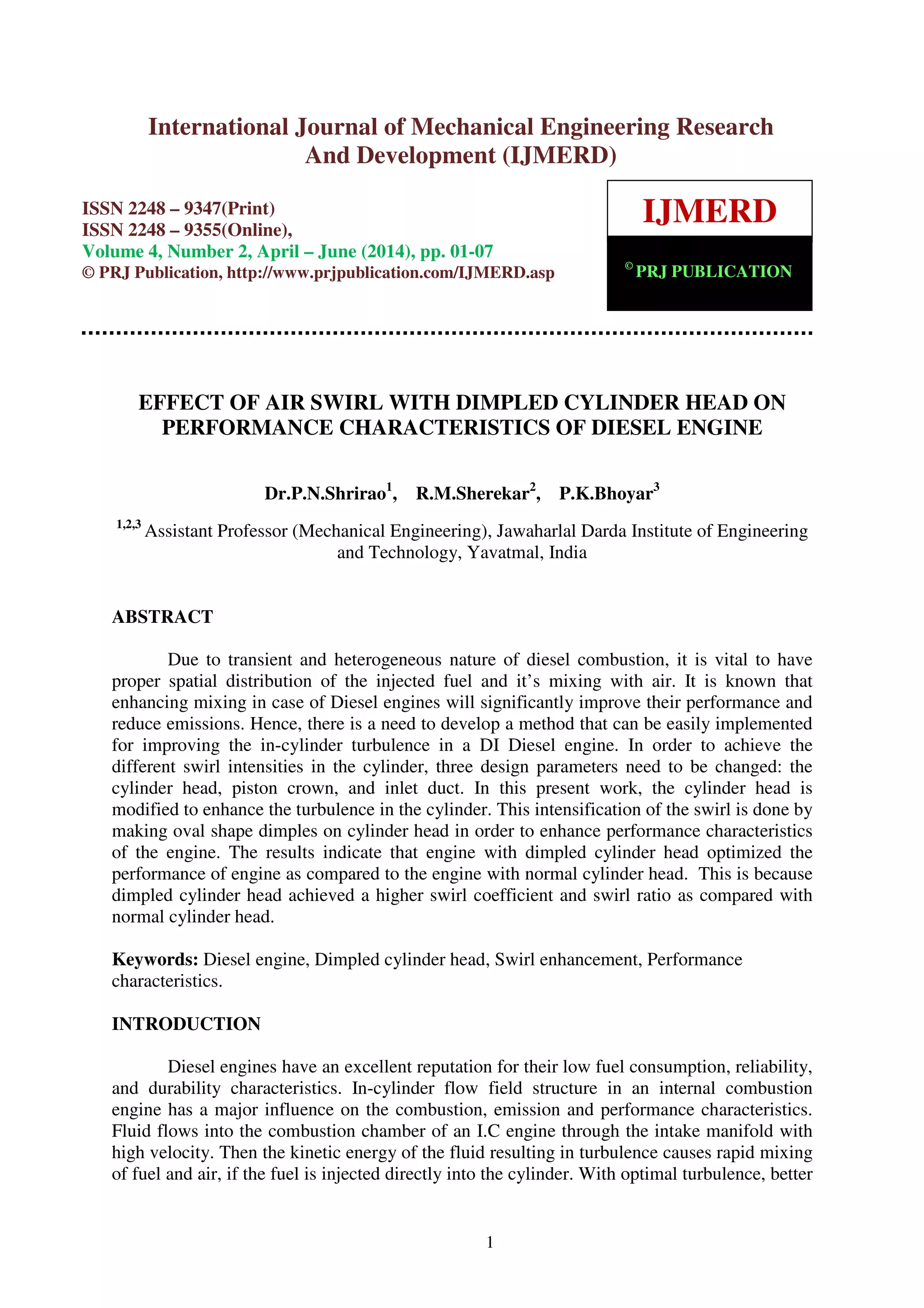 Effect of air swirl with dimpled cylinder | PDF