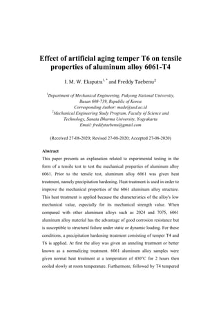 Effect of artificial aging temper t6 on tensile properties of aluminum alloy 6061 t4 | PDF