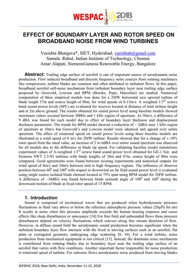 Effect o f boundary layer and rotor speed on broadband noise from horizontal axis wind turbines ...