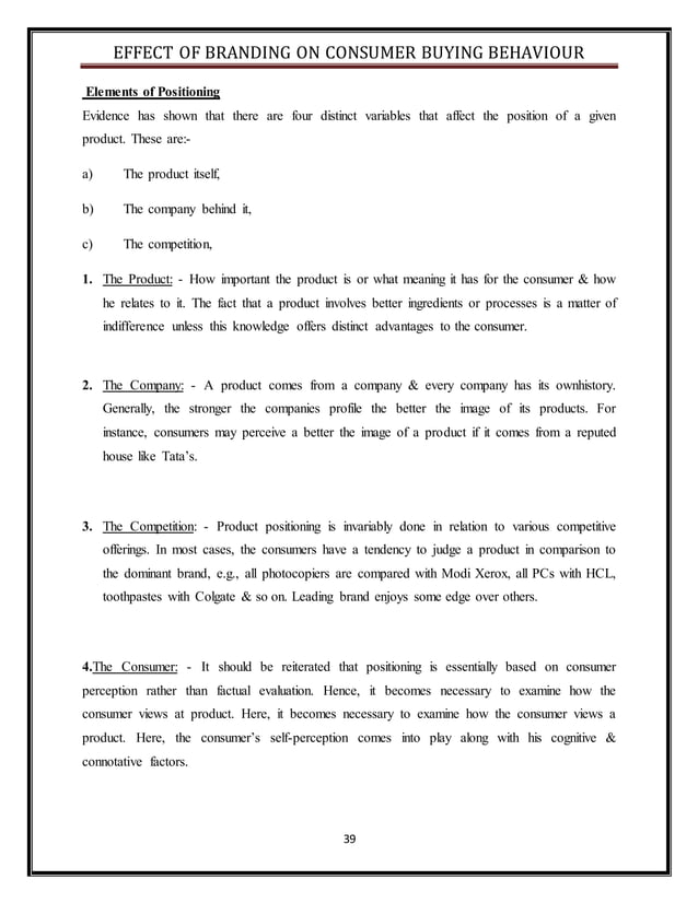 Effect of branding on consumer buying behaviour | DOCX