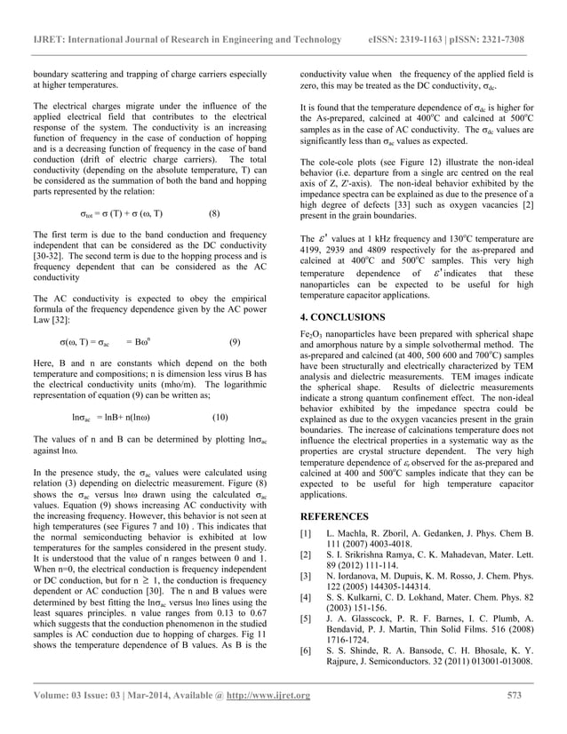 Effect Of Calcination On The Electrical Properties And Quantum Confinement Of Fe2 O3