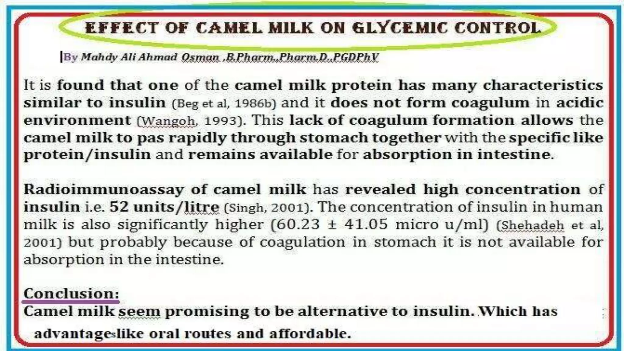 Effect of camel milk in glycemic control | PPTX