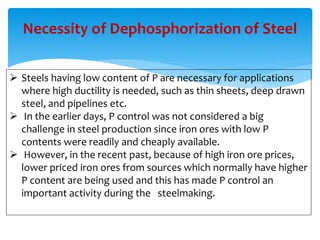 Effect Of CaO, FeO, MgO, SiO2 and Al2O3 Content of Slag on Dephosphorization of Steels | PDF